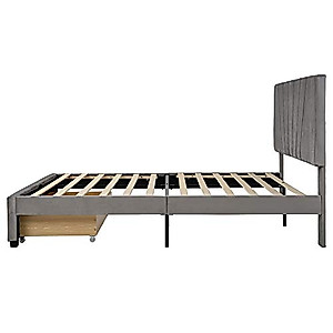 Livavege Queen Bed Frame with Wingback Headboard and Storage Drawers, Velvet Upholstered Platform w/Wooden Slats Support, Queen Size Bedframe No Box Spring Needed, Easy Assembly/Mattress Foundation