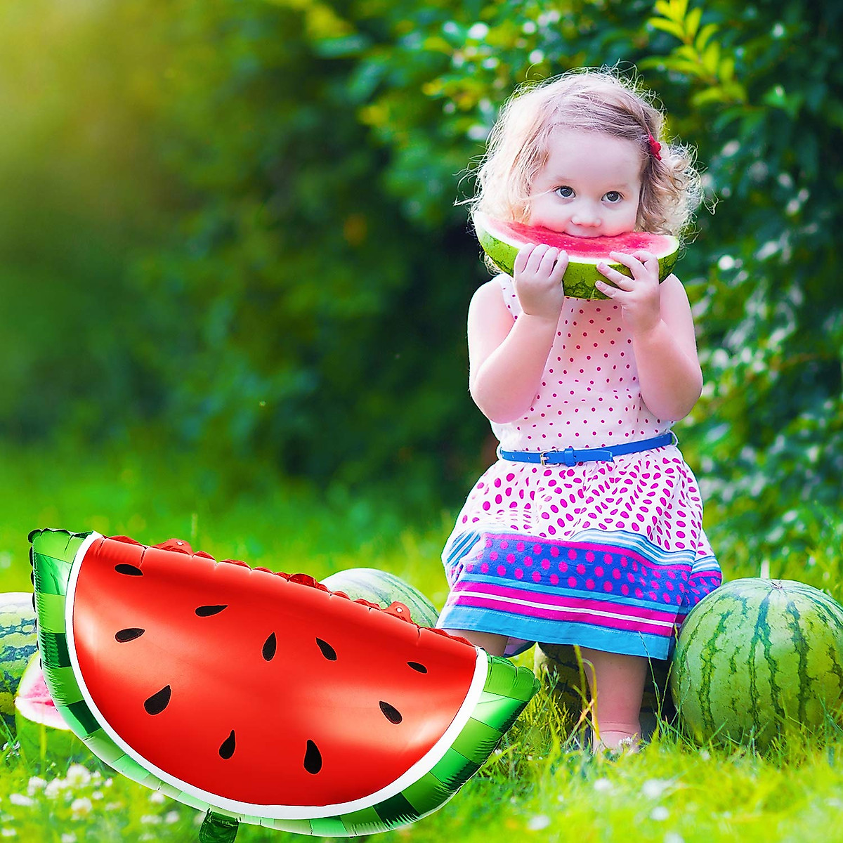 Gejoy 9 Pieces Watermelon Foil Balloons Watermelon Balloons Cartoon Fruit Foil Balloons for Summer Themed Birthday Baby Shower Wedding Party Decoration Supplies