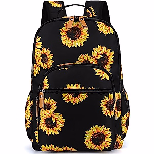 H HIKKER-LINK Sunflower Laptop Backpack for Women Casual Daypack Shoulder Bag Travel Floral Daypack Black
