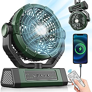 Korbot Camping Fan - 20000mAh 9-Inch Battery Operated Fan(60Hrs) - Portable Fan Rechargeable - USB Fan with Light & Remote for Indoor, Outdoor e.g. Travel, Fishing - Gifts for Men/Women/Boyfriend