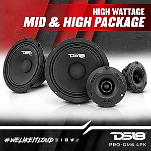 DS18 PRO-GM6.4PK Mid and High Complete Package - Includes 2X Midrange Loudspeaker 6" and 2X Aluminum Super Bullet Tweeter 1" Built in Crossover - Door Speakers for Car or Truck Stereo Sound System