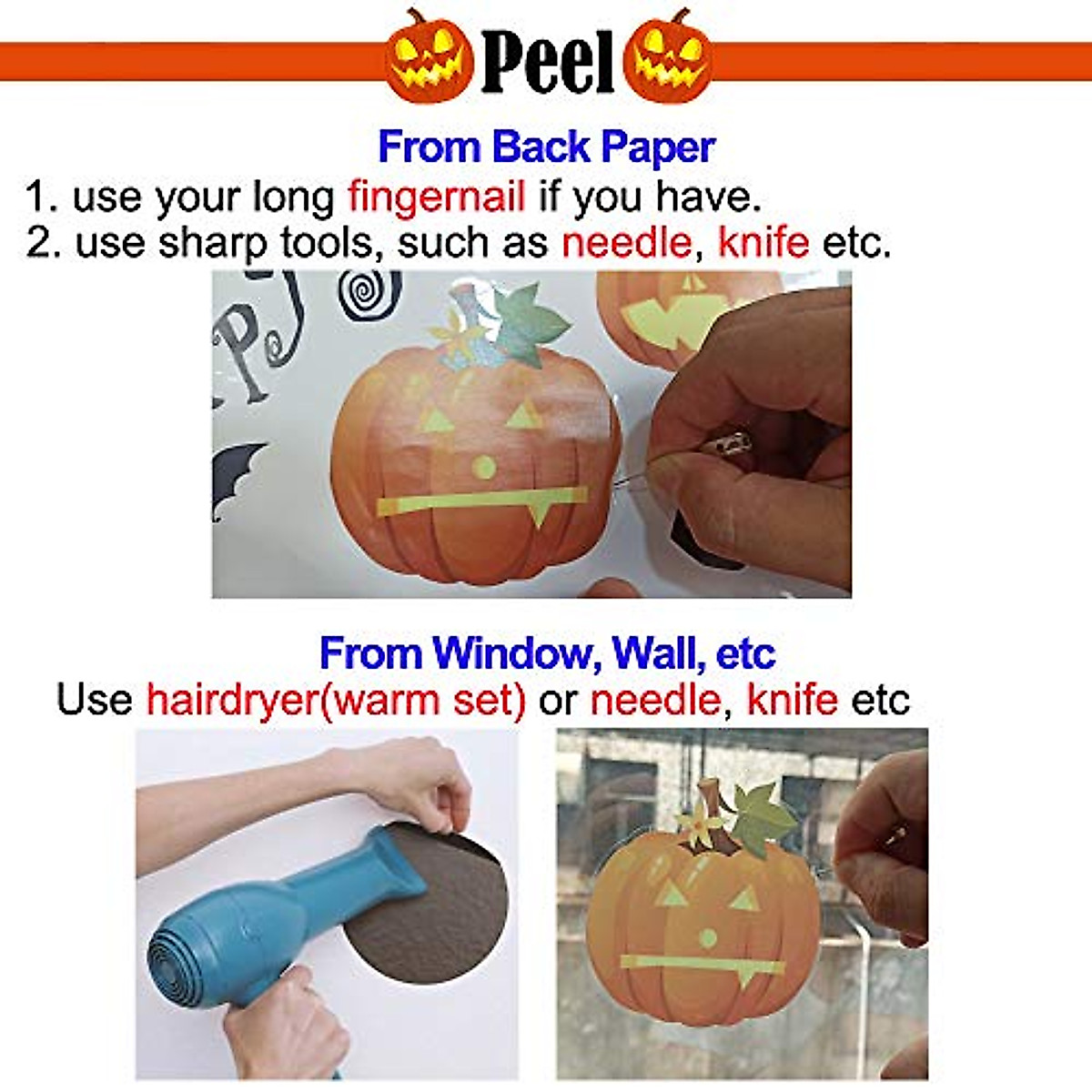 Happy Halloween Stickers Kids Bedroom Decor Indoor Outdoor Removable Wall Decals Window Art Decoration Vinyl Witch Bat Spider Vampire for Boys Girls Room