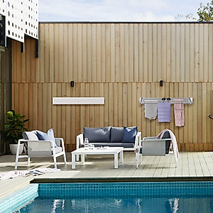 Rove Home Space Saving Wall Mounted Clothes Drying Rack | Retractable Wall Hanger Towel Holder | 5 Aluminum Rods, 40lb Capacity for Laundry Bathroom with Wall Template (32 Inches)