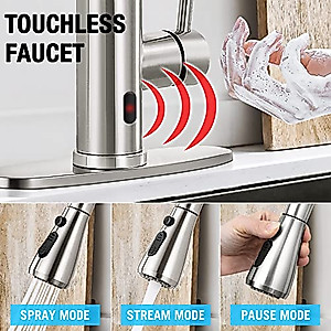 FGKQ Touchless Kitchen Faucet with Pull Down Sprayer, Brushed Nickel High Arc Single Handle Single Hole Commercial Kitchen Sink Faucet for Bar rv