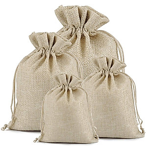 Lucky Monet 25/50/100PCS Burlap Gift Bags Wedding Hessian Jute Bags Linen Jewelry Pouches with Drawstring for Birthday, Party, Wedding Favors, Present, Art and DIY Craft (50Pcs, Cream, 7” x 9”)