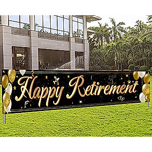 Large Happy Retirement Banner Gold Reitirement Party Yard Sign Celebrate Retirement Party Decorations Supplies