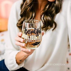 Beautiful & Brilliant Wine Glass College Graduation Gifts for Her Stemless Associates Bachelors Masters 0038
