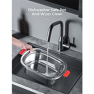 AMEGAT Slow Cooker 6 Quart, 10 in 1 Programmable Cooker, Rice Cooker, Sauté, Steamer & More, Stainless Steel Inner Pot, Steaming Rack & Glass Lid, Delay Start, Adjustable Temp & Time with LED Display