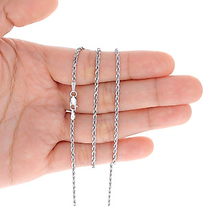 Nuragold 14k White Gold 2mm Solid Rope Chain Diamond Cut Pendant Necklace, Mens Womens Jewelry 16" 18" 20" 22" 24" 26"