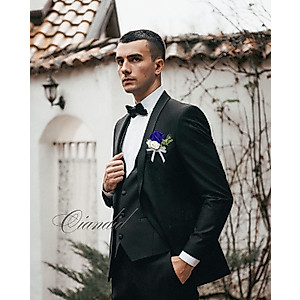 Ciandid Royal Blue Rose Wrist Corsage and Boutonniere set for Wedding, 3PCS Groom Groomsman Boutonnieres & 3PCS Bride Bridesmaid Wrist Corsages Wristlet Bracelet Flower for Wedding Ceremony Prom Party