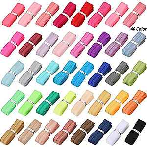 40 Yards Fold Over Elastic Solid Color Trim Elastic 40 Colors Ribbon Sewing Stretch Elastic Foldover Elastic Ribbon Band for Baby Girls Hair Bow DIY Craft Hair Ties Headbands