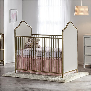Little Seeds Piper Upholstered Metal Crib, Gold