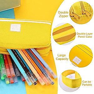 Rolin Roly Yellow Pencil Case Lager Capacity Pen Bag Stationery Storage Case Double Zipper Canvas Pen Box with Handle Organizer Makeup Cosmetics Adults Students Business Office