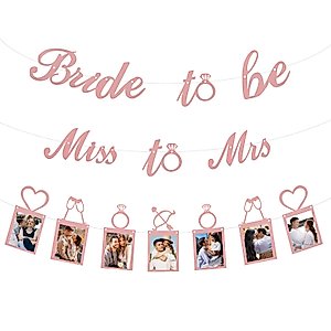 JIEYAO Glitter Bridal Shower Decorations, “Bride to be” “Miss to Mrs” Banner, Shiny Bachelorette Bridal Party Banner Miss to Mrs Sign with Photo Banner for Wedding Engagement Party Kit Supplies