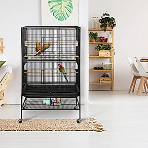 Jhsomdr Bird Cage 52 Inch Standing Wrought Iron Large Parrot Cage for Cockatiels African Grey Quaker Parrotlet Green Cheek Indian Ring Neck Pigeons Parakeets Flight Cage with Rolling Stand