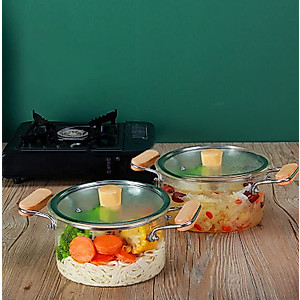 3QT Glass Cooking Pot 3L Glass Simmer Pot Compatible for Potpourri,Stove Top,Milk,Soup,Tea,Noodles,Microwave Cookware with Wooden Handle&Lid,Glass Saucepan with Cover,Heat-Resistant