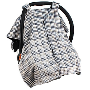 Dear Baby Gear Deluxe Reversible Car Seat Canopy, Custom Minky Print, Fish on Grey/Grey Tan Plaid