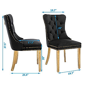 Aoowow Velvet Upholstered Dining Chairs Set of 2, Wingback Armless Side Chairs Button Tufted with Golden Stainless Steel Plating Legs for Kitchen Dining Room (Black-Gold)