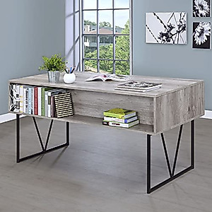 Coaster Home Furnishings Analiese Farmhouse 4 Drawer Home Office Writing Desk Black Metal Base Gray Driftwood
