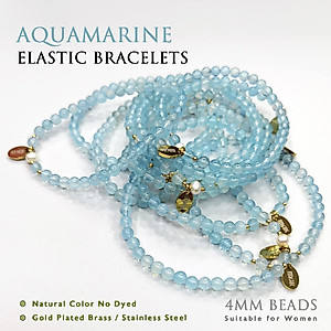 Morchic 4mm Natural Aquamarine Gemstone Beads Stretch Bracelet for Women, With Freshwater Pearls, Energy Gem Birthday Gift for Her 7.2”