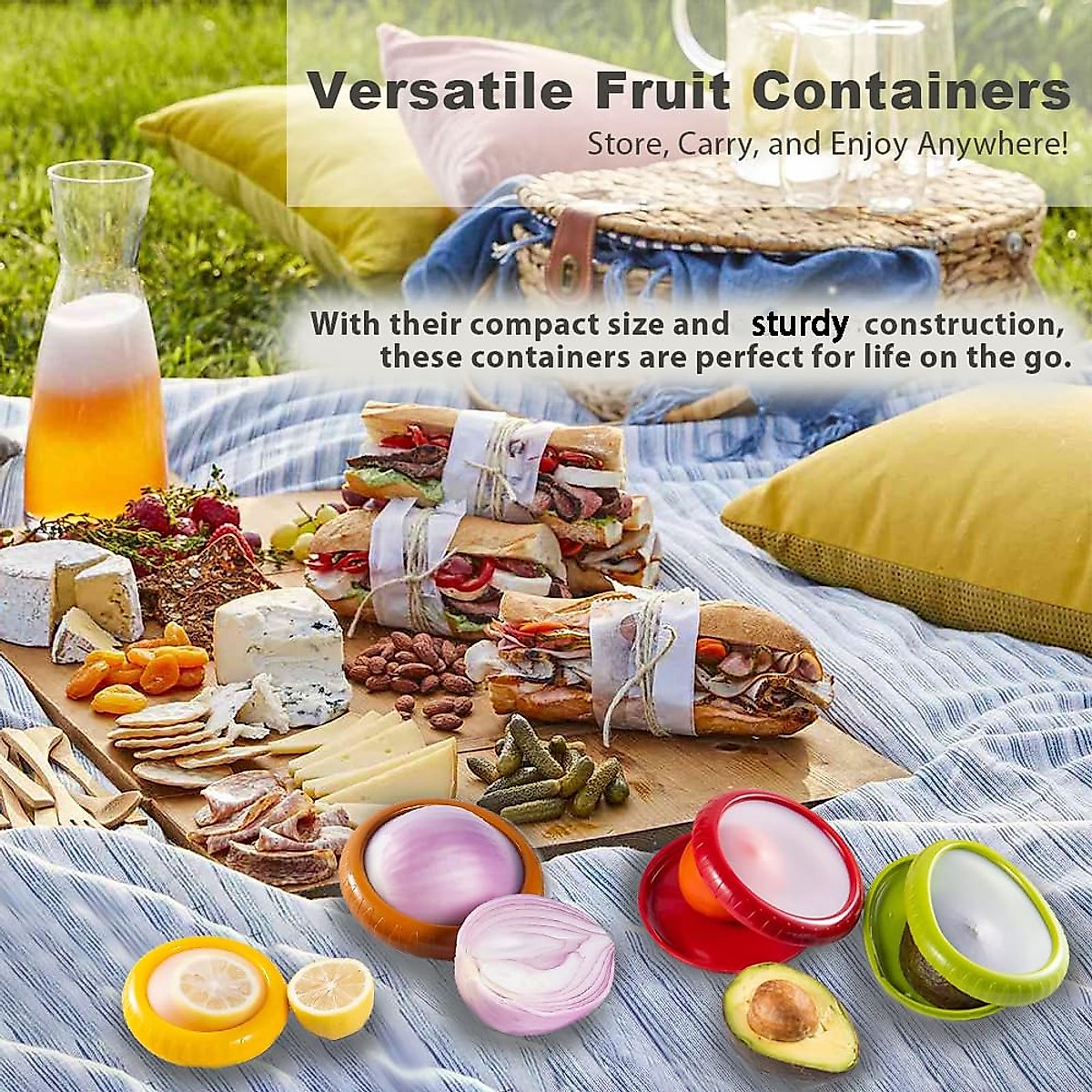 Iosjeude Set of 4 Reusable Storage Containers Avocado Saver Onion Keeper Tomato Holder Fruit Saver Fruit Organizer Soft Shell Food Container for Fridge Keep Fresh