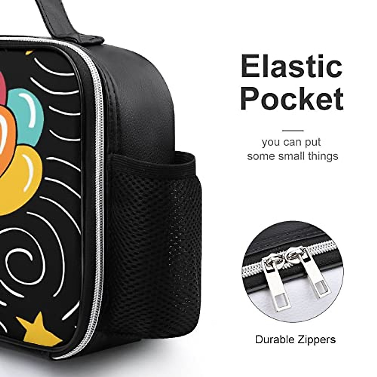 Happy Birthday Balloon Printed Lunch Box Insulated Leakproof Cooler Tote Bag Reusable for Travel Work Picnic