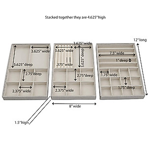 Household Essentials Grey Stacking Jewelry Organizer Box Tray Set with Removable Lid Fabric (744-1)