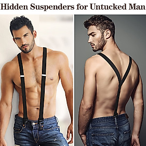 2 Pcs Hidden Suspenders for Men Hiking Suspenders Undergarment Suspenders for Winter Untucked Men Outdoor Hiking Ski Pant (Black, Khaki, 49in-XL)