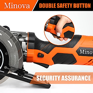 MINOVA Cordless Circular Saw, 20V 4-1/2'' Handiness Mini Circular Saw, Compact Circular Saw with 4.0 Ah Lithium Battery, Fast Charger, Laser &Parallel Guide, 3 Multifunction Cutting Blades