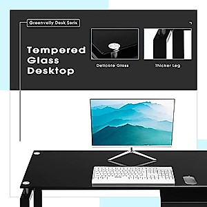 Greenvelly Black L Shaped Office Computer Desk with Storage Drawers, 56” Metal Black Home Desk with Tempered Glass Top, Modern Study Writing Table for Workstation (Metal Steel Frame)