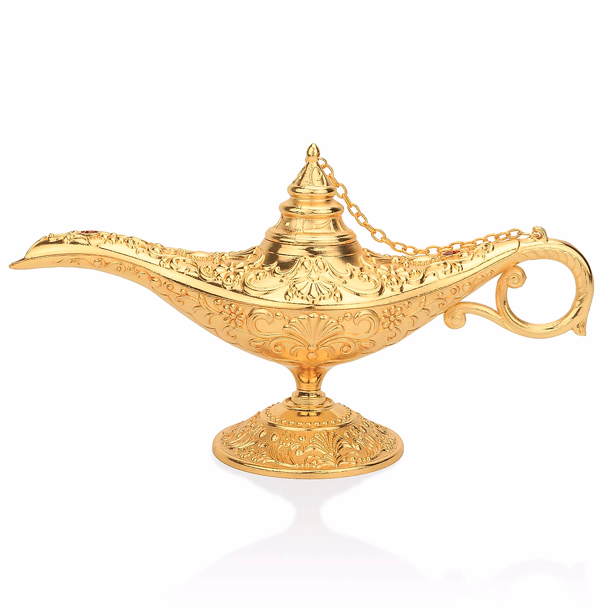 LAUYOO Classic Aladdin Magic Genie Lamp Legend Wishing Light Costume Lamp Metal Carved Arabian Props for Home Tabletop Decoration Party Birthday Halloween Christmas Size 7 x 20.7 x 11.3CM-Gold