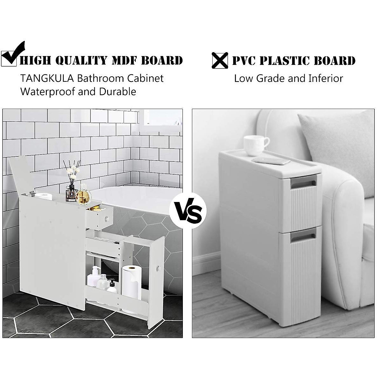 FANTASK Bathroom Cabinet Toilet Narrow Floor Organizer, Slim Floor Storage Cabinet with Toilet Tissue MagazineFANTASK Shelf Holder&2 Slide Out Drawers for Home Bathroom Living Room, White