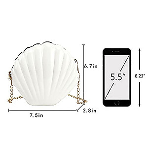 Felice Ann Women Mini Solid Color Seashell Cross-body Bag Chain Strap Shoulder Bag Evening Clutch Purse, Solid White
