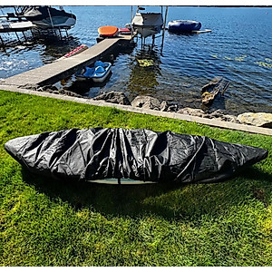 J&C Kayak Covers for Outdoor Storage Waterproof Canoe Cover Dust Proof Fits 8ft 10ft 12ft 13ft 14ft 15 16 17 18ft 19 ft 210D Polyester Anti Sunlight Fishing Boat Protector Black (13.4-14.8ft)