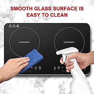 COOKTRON Double Induction Cooktop Burner with Fast Warm-Up Mode, 1800w 2 Induction Burner with 10 Temperature 9 Power Settings, Portable Dual Induction Cooker Cooktop with Child Safety Lock & Time