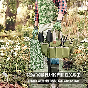 Colwelt Garden Tools Set, 8 Piece, Heavy Duty Gardening Tools with Wooden Handle, Including Garden Tote, Kneeling Pad, Gloves, Pruner, Trowel, Tulip Trowel, Cultivator - Gardening Gifts for Women Men