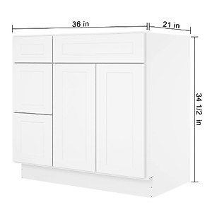LOVMOR 36'' Bathroom Vanity Sink Base Cabinet with 2-Doors, Storage Cabinet with 3-Drawers on The Left, Suitable for Bathrooms, Kitchens, Laundry Rooms and Other Places.