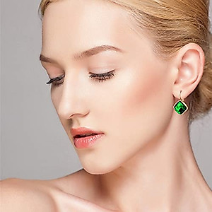 VONSSY Crystal Drop Dangle Earrings | Created Gemstones Leverback Hoop Earrings | Platinum/Rose Gold Hanging Zircon Hypoallergenic Earrings | Jewelry Gift for Women Mother Wife Daughter (Green)