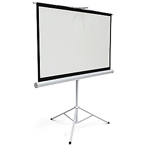 Displays2go 63 x 36 Inch Projector Screen with Height Adjustable Tripod Stand – Black (PRSTRI72)