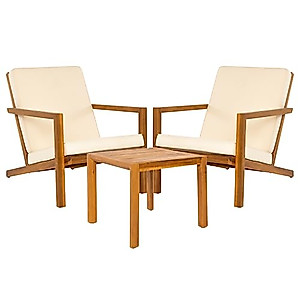 IDZO Natural 3-Piece Patio Bistro Sets with Foldable 400lbs Weight Endurance Chairs, a 220lbs Shelf Table, Made from FSC-Certified Acacia Wood, Featuring Washable Cushions and an Ergonomic Design