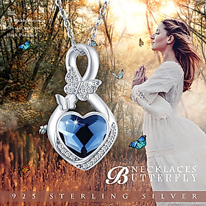 Cremation Jewelry for Ashes for Women 925 Sterling Silver Butterfly Urn Necklace for Ashes Infinity Ashes Keepsake Dainty Blue Austrian Crystal Heart Ashes Memorial Jewelry Gifts