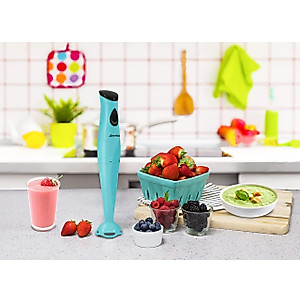 Elite Gourmet EHB-2425BL Aqua Electric Immersion Hand Blender, 150 Watts, For Soups, Sauces, Baby Food, Blue