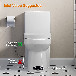 HOROW HWMT-8733 Small Compact One Piece Toilet For Bathroom, Powerful & Quiet Dual Flush Modern Toilet, 12'' Rough-In Toilet & Soft Closing Seat Include, 25"D x 13.4"W x 28.4"H, White, Gold Button
