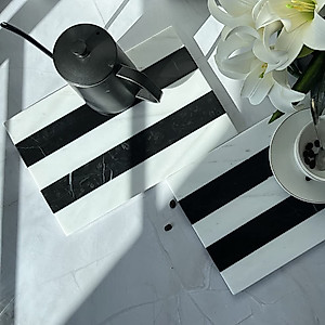 BustleDust 100% Natural Marble Pastry Board for Food, Tea, Coffee, Breakfast, Snacks, Cheese, Appetizers - Use in Kitchen, Bathroom, Office (Glossy Surface,Black&White,11.8x7.9x0.39in)