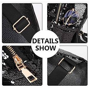 Shoulder Bag For Women With Cute Rabbit Ears Backpack Sequins Shoulder Bag Travel Day pack (Multicolor Gold)