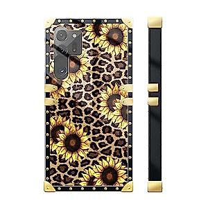 DAIZAG Case Compatible with Samsung Galaxy S23 Ultra Case,Leopard Sunflower Square Soft TPU Edges Case for Samsung Galaxy S23 Ultra,Metal Trim Corner S23 Ultra Case for Samsung Galaxy S23 Ultra 6.8-in