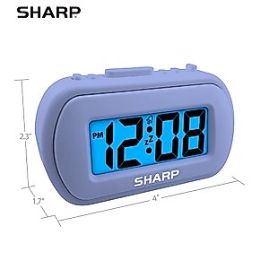 SHARP Digital Alarm Clock – Tactile Plastic Case with Soft Rubberized Finish - Battery Operated – Blue Backlight on Demand – Ascending Alarm – Easy to Use – Charcoal Black