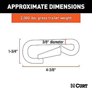 CURT 81266 Snap Hook Trailer Safety Chain Hook Carabiner Clip, 3/8-Inch Diameter, 2,000 lbs