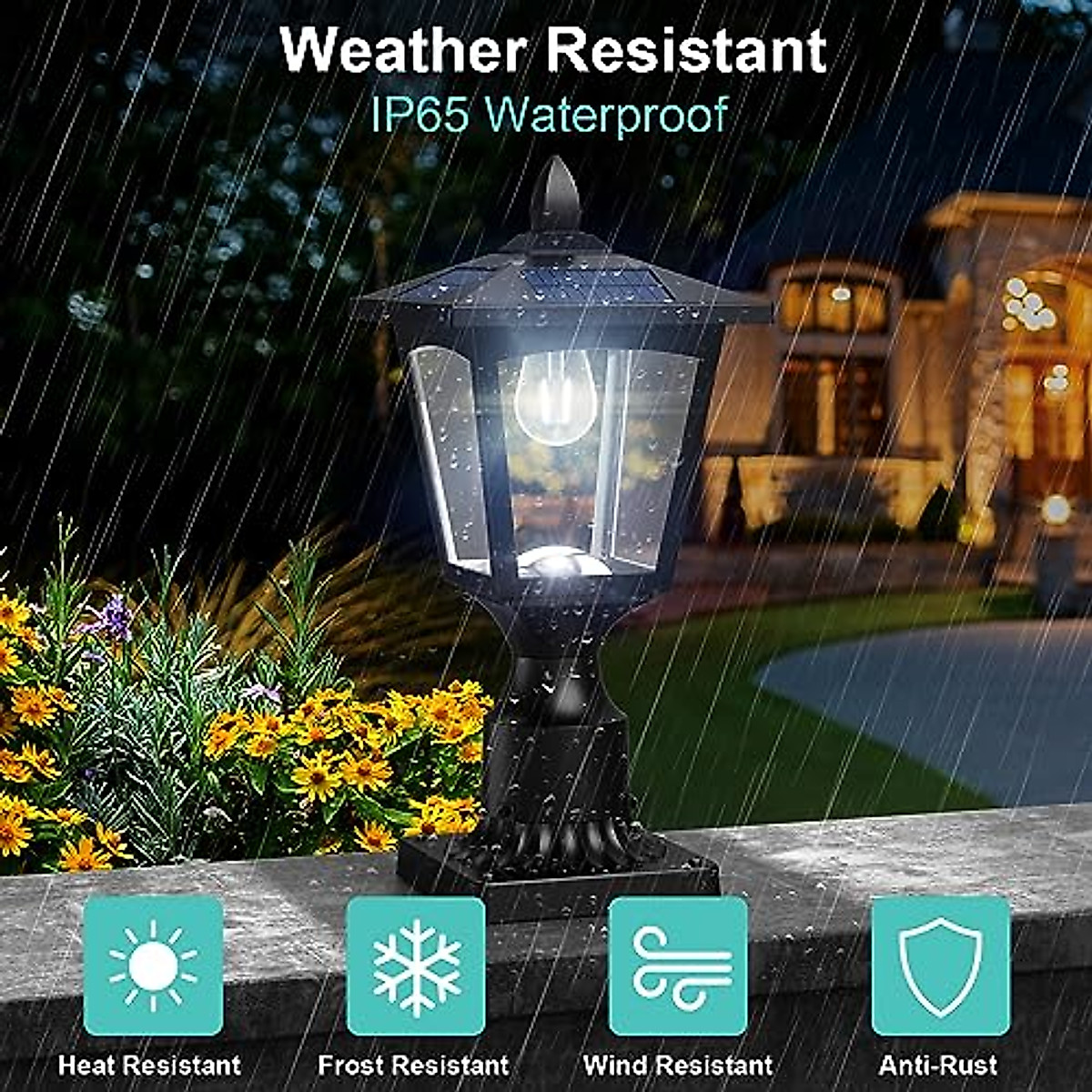 Solar Post Lights, 6000K Dusk to Dawn Solar Lamp Post Light with Pier Mount Base, Solar Post Lights Outdoor Waterproof for Garden Yard Landscape Pole Pillar, Outside Decorative Lamp(Cool White)