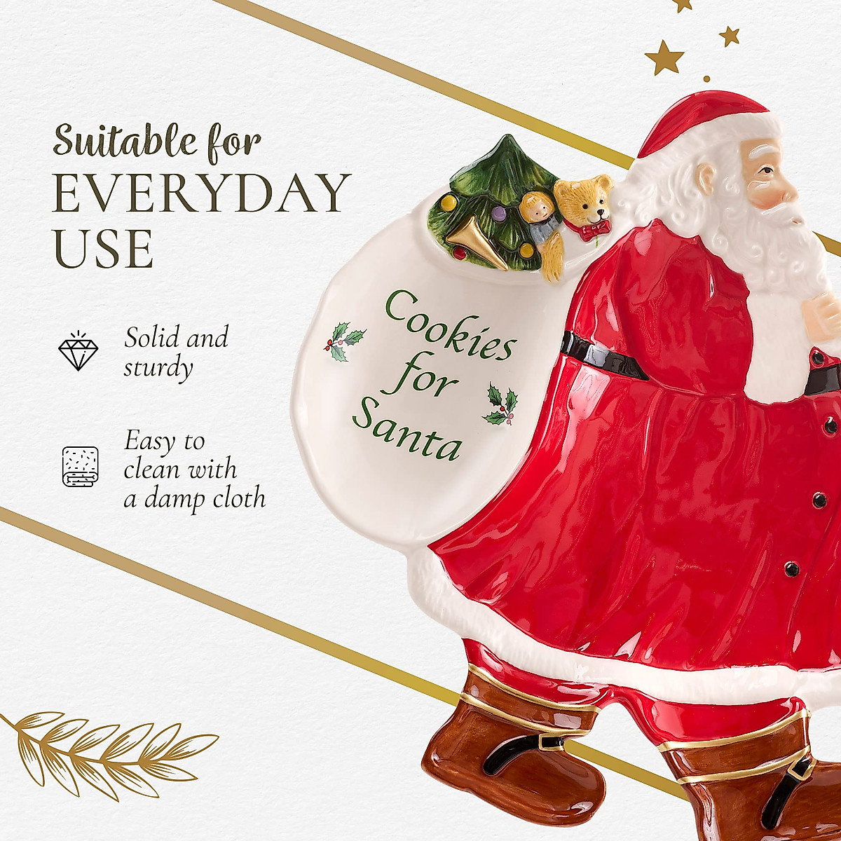 Spode Christmas Tree Collection Figural Cookies for Santa Platter | 12 Inch Serving Plate for Cookies, Desserts and Christmas Treats | Made of Dolomite | Perfect Holiday Gift and Christmas Home Décor